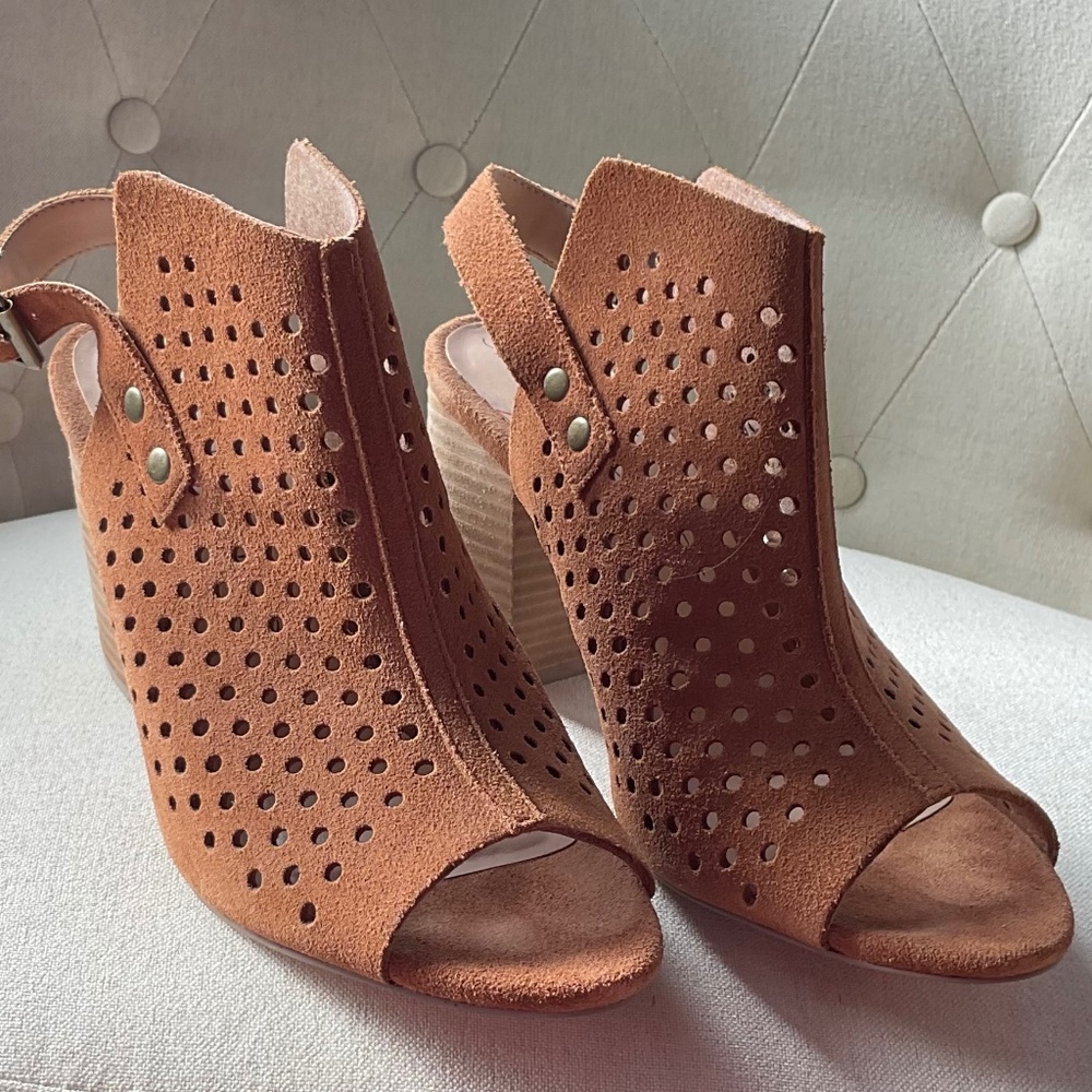 Sole Society Cognac Color Buckle Wedge Booties - Gem